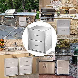 Outdoor Barbecue Drawers, Stainless Steel Kitchen Drawers with Handles, 2-Layer Design, Built-in Storage cabinets for Restaurant or Home use,BBQ Island,Terrace Barbecue Station (18W x 20.6H x 12.7D)