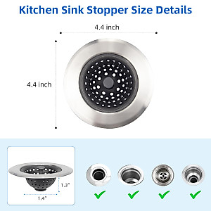 Kitchen Set of 2 Sink Strainers, Flexible Silicone Good Grip Kitchen Sink Drainers, Traps Food Debris and Prevents Clogs, Large Wide 4.5’ Diameter Rim (Silver Black)