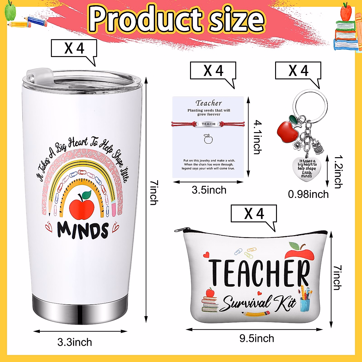 Maxcheck 16 Pcs Teacher Appreciation Gifts Set Include Teacher Tumbler Cosmetic Bag Keychain and Blessing Card Bracelets for Thank You Teacher Teacher's Day Graduation Gifts