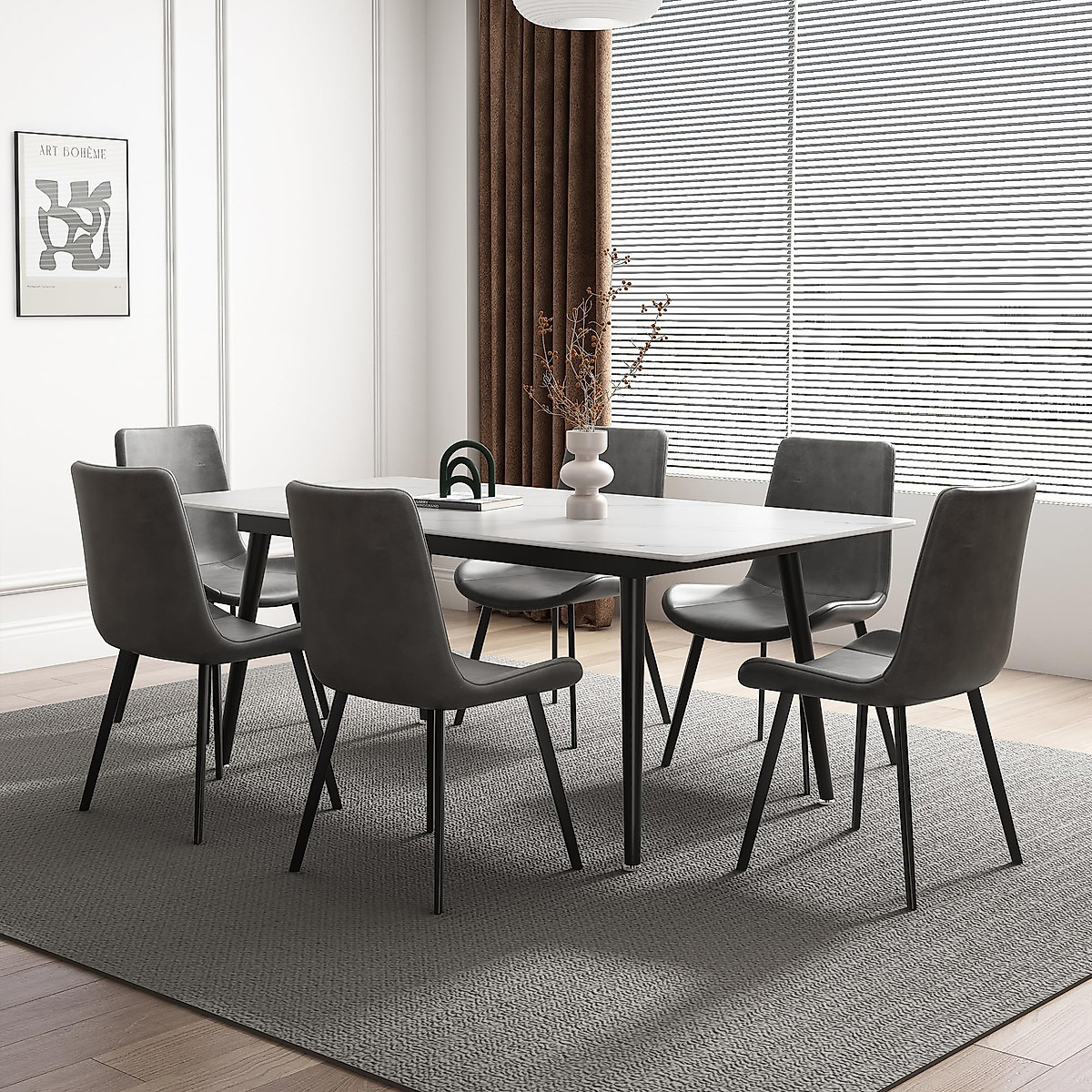 Modern Kitchen Dining Slate Table for 6 Seat,Rectangular Dining White Sintered Stone Table for Home,Kitchen,Living Room,Dining Room,1 Table (White Top)