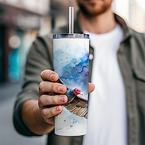 Black Turkey Vulture In Flight Watercolor Skinny Tumbler 20oz with Straw Insulated Water Bottle Gift