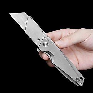 TGZUO Titanium Folding Utility Knife with Clip Mini EDC Box Cutter Flipper Pocket For Outdoor 10pcs Carbon Steel Replacement Blades