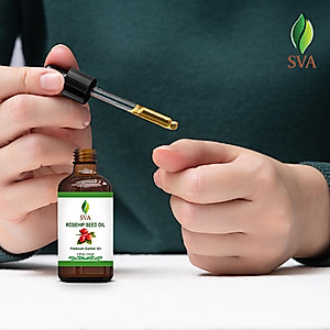 SVA Rosehip Seed Oil - 4 Fl Oz – 100% Natural Cold Pressed Rosehip Oil - for Face, Skin Care, Hair Care, Scalp Massage & Body Massage – Carrier Oil with Dropper