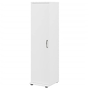 Bush Business Furniture Universal Tall Narrow Storage Cabinet with Door and Shelves, White