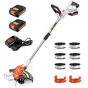 PAXCESS 20V 12-Inch Cordless String Trimmer/Weed Eater, 2 PCS 2.0Ah Battery & Charger Weed Wacker, 6 PCS Spool Line & 2 Cap Included, 180° Rotatable Handle, Adjustable Rod Length, Lightweight