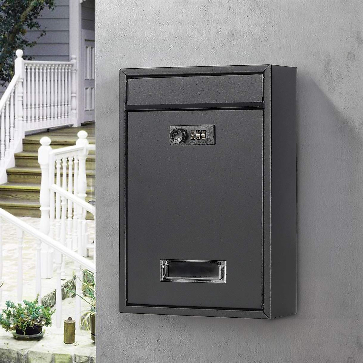 Locking Mailbox Wall Mounted Vertical- Jssmst Mail Boxes with Combination Lock Large Capacity, 12.6 x 8.46 x 3.35 Inch, Black Matt