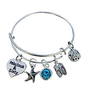Infinity Collection Birthday Charm Bangle Bracelet, Silver Plated Nautical Beach Jewelry, Birthday Gift for Beach Women (60th)