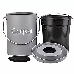 JV Compost Bin - Kitchen Compost Bin Countertop - Kitchen Composter Indoor - Compost Pail - 1.2 Gallon Compost Bin with EZ-No Lock Lid - Small Compost Bin - Odor-Free Seal - 2 Charcoal Filters