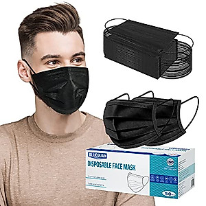 Black Disposable Face Masks - 50 Pack Black Masks for Women and Men，3 Ply Breathable Adult Face Masks