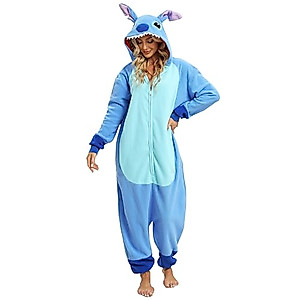 Wishliker Unisex Adult Onesie Pajamas Animal Onesies Women Men Christmas Halloween Cosplay Costume Sleepwear Blue