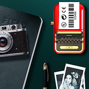 LetSketch Label Maker, Portable Bluetooth Thermal Label Printer Compatible with Android & iOS for Clothing, Retail, Mailing Address, Barcode, with 4 Roll 40 x 30mm Label (Red)