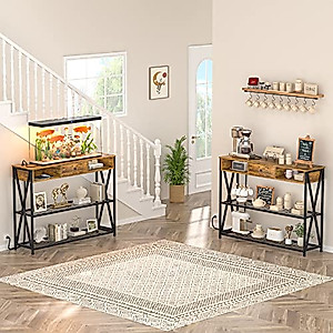 armocity Console Table with Outlets, Entryway Table for Entry, 47 Inch Sofa Table with Drawers, Long Hallway Table, Industrial Behind Couch Table for Entryway, Sofa Couch, Entrance, Hallway, Rustic