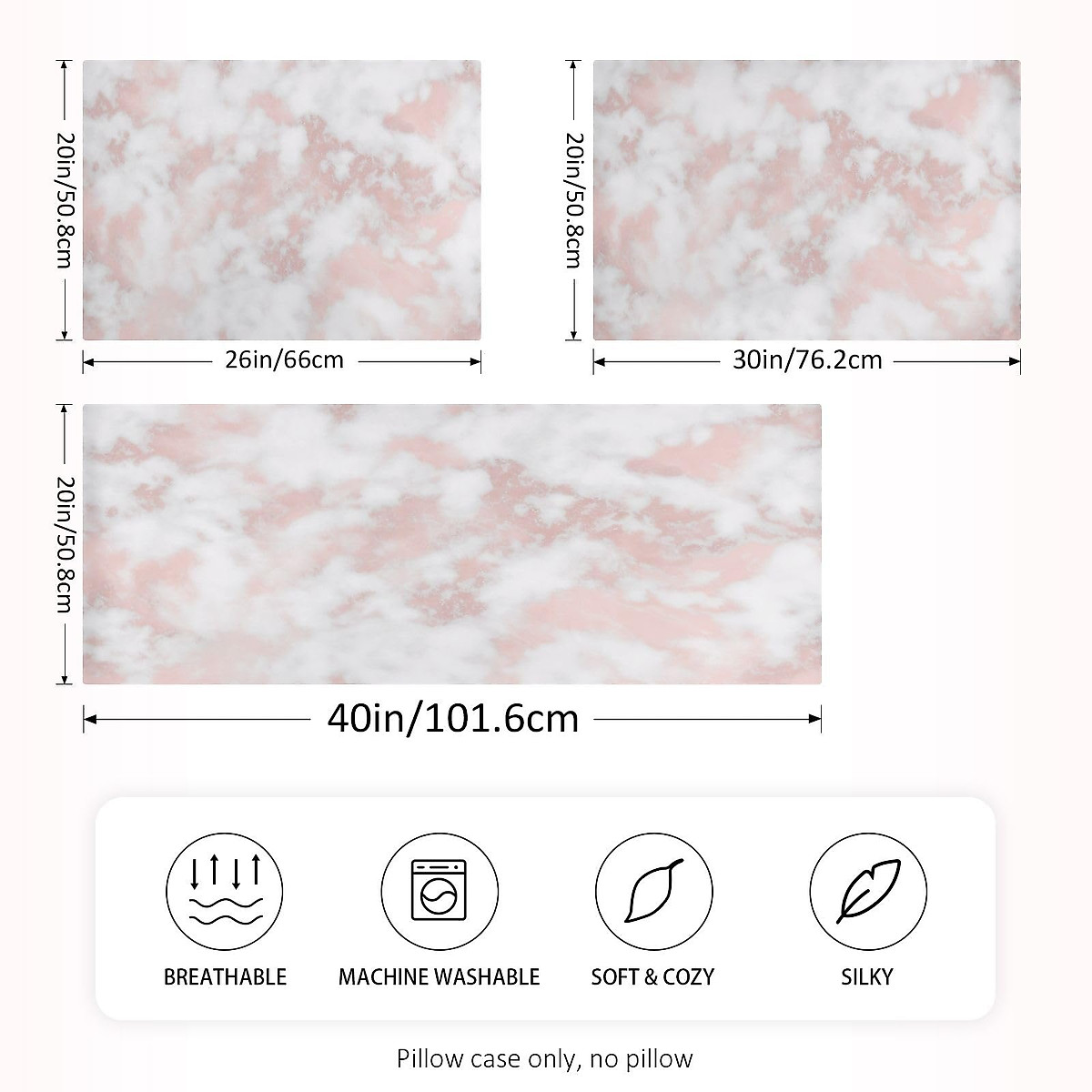 Blueangle Rose Gold Marble Satin Pillowcase for Hair and Skin Silk Pillowcase, Queen Size(20x30 inches) - Satin Pillow Covers with Envelope Closure