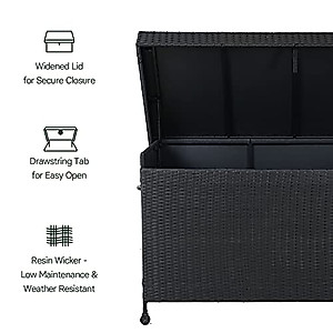 Grand patio Outdoor 170 Gallon Deck Box Outdoor Large Wicker Storage Box with Widened Lid for Patio Furniture Cushions Toys Garden Tools Pool Accessories, Black