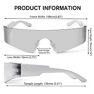 LIU·WEN Trendy Y2K Rimless Futuristic Wrap Around Sunglasses for Women Men Fashion Shield Flat Shades(Silver/Silver Mirrored)