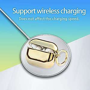 AirPods Pro Case Cover with Keychain， Mirror Plating Silicone Skin Accessories for Women Men with Apple 2019 Latest AirPods Pro Case (Gold)