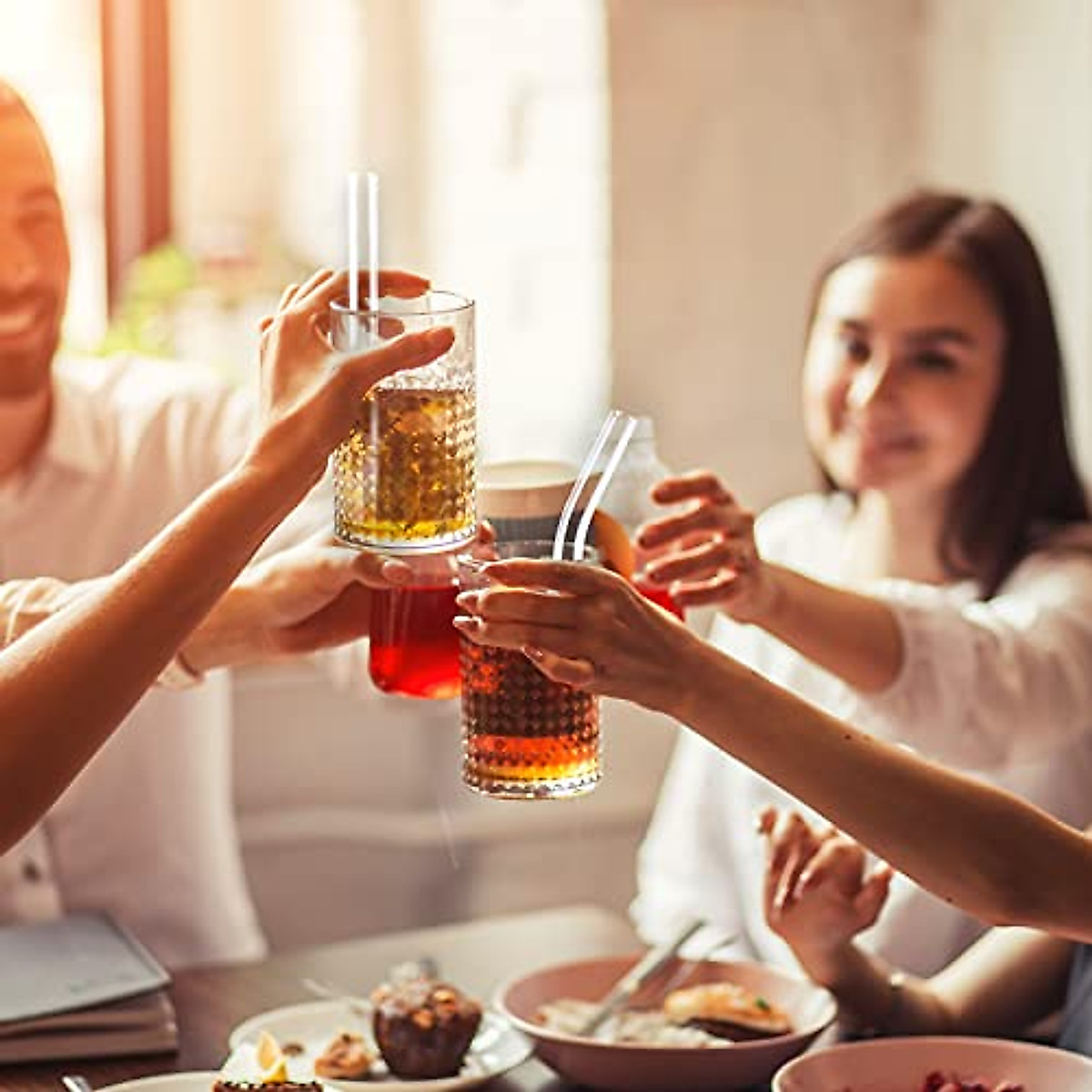 HAUTOCO 12 Pack Reusable Glass Straws Clear Drinking Straw 8.5"x10mm, 6 Straight and 6 Bent Glass Straw with 2 Cleaning Brush for Hot/Frozen Drinks, Cocktail Smoothies Tea Milkshakes, Dishwasher Safe