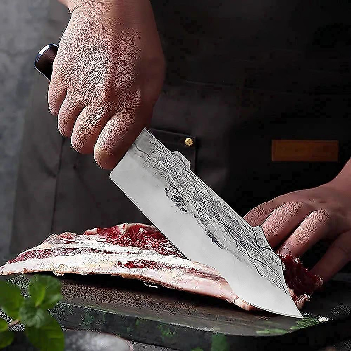 ZENG JIA DAO Heavy Duty Butcher Knife with Sheath High Carobon Steel Meat Cutting Cleaver for Slaughter - Outdoor Carry Hunting Knife