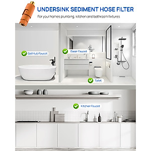 J-HVA Sediment Water Filter G3/8(9/16in) - Under Sink Water Filter, for Bathroom Kitchen RV Plumbing Water Faucet Supply Lines,35 Micron Flushable Inline Water Hose Filter, Conncet Angle Valve(2 Pack)