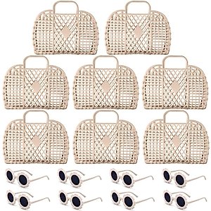 FIONUPI 16 Pcs Jelly Bags with Sunglasses for Women Wedding Jelly Purse Beach Bags Plastic Jelly Basket Flower Glasses for Bridal Wedding Party Gift