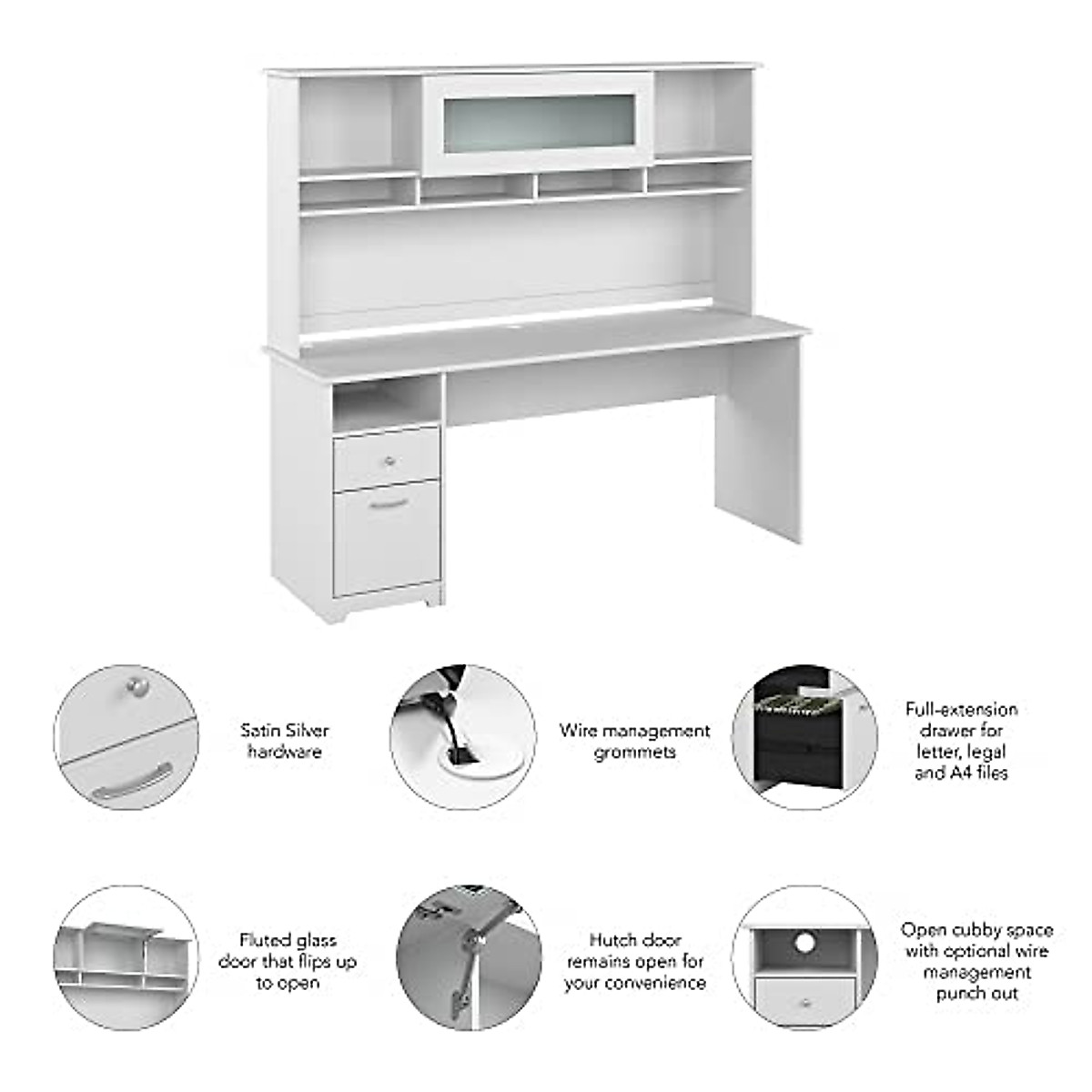 Bush Furniture Cabot 72W Computer Desk with Hutch, White