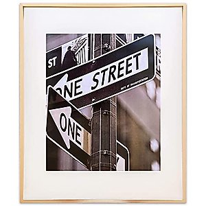 TheDisplayGuys - Contemporary Aluminum Picture Frame - Tempered Glass - 20x24 matted to 16x20 - Gold - Wall Hanging