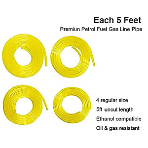 Fuel Line Hose Small Engine Tube (4 Size / Each 5 Feet) I.D. x O.D. 3/32" x 3/16" 1/8" x 3/16" 1/8" x 1/4" .080" x .140" for Zama Poulan Weedeater Craftsman Husqvarna Trimmer Chainsaw Blower Ferilter