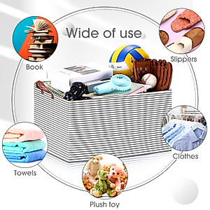 8 Pack 70l Extra Large Storage Bins Closet Organizers and Storage Large Blanket Basket for Shelves Canvas Storage Bin with Handle and Drawstring Cover for Clothing Comforters Toys, 22 x 15 x 13 Inch