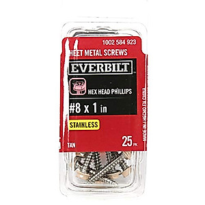 50 Piece #8 x 1 in. Stainless Steel Sheet Metal Screws, Tan Hex Washer Head Phillips Self Tapping Metal Screws in Convenient & Reusable Boxes