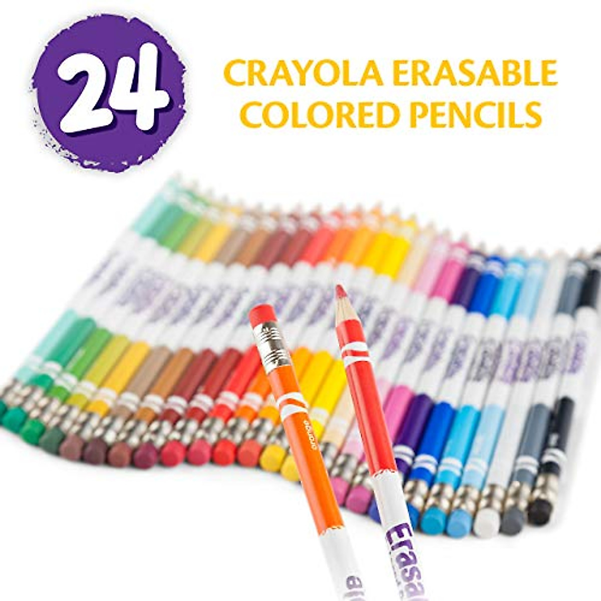 Crayola Erasable Colored Pencils, Kids At Home Activities, 24 Count, Assorted, Long