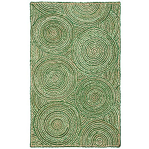 SAFAVIEH Cape Cod Collection 4' x 6' Green/Natural CAP203Y Handmade Boho Braided Circles Jute & Cotton Entryway Living Room Foyer Bedroom Accent Rug