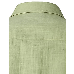 ZEROYAA Men's Fitted Cotton Linen Casual Short Sleeve Button Up Shirts Lightweight Beach Tops with Pocket ZLSC34-Bean Green Medium