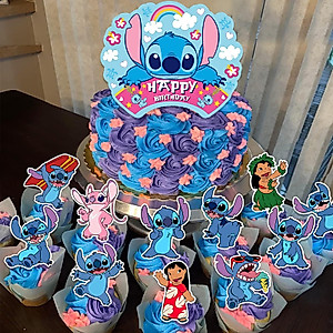 Stitch Party Supplies, 103PCS Birthday Decorations Set Include Banner, Balloons, Stickers, Hanging Swirls, Cake Cupcake Toppers, Tablecloth for Boys Girls Stitch Theme Party