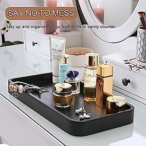 ALELION 10" Bathroom Vanity Tray for Counter - Wood Tray for Dresser Tops Perfume Jewelry Candle Key Catchall - Black Kitchen Countertop Organizer for Soap Dispenser and Sponge Holder
