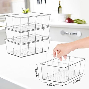 wilfox Pantry Organization, 5 Pack Clear Organizer Bins with Removable Dividers for Pantry, Kitchen, Fridge, Cabinet, Stackable Storage Bins for Snack, Pouches, Spice Packets