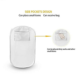 NDISTIN Trendy Blue Butterfly Pop-Up Laundry Hamper with Side Pocket Durable Mesh Fabric Laundry Bag for Hamper Collapsible Clothes Hamper for Bedroom, Kids Room, College Dormitory and Travel L