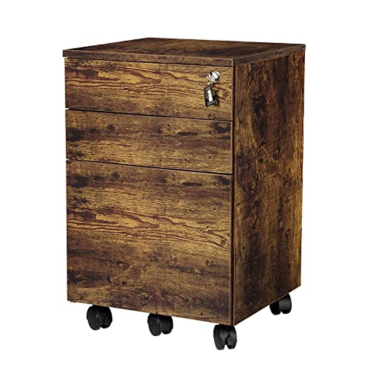 TOPSKY 3 Drawers Wood Mobile File Cabinet Fully Assembled Except Castors (Rustic Brown, 16.3x15.7x24.4)