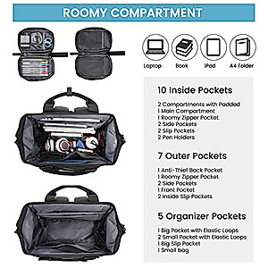 LOVEVOOK Laptop Backpack for Women, Teacher Nurse Bag Work Travel Computer Backpacks Purse,Water Resistant Daypack with USB Charging Port, 15.6 inch Black