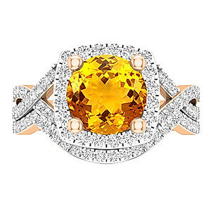 Dazzlingrock Collection 8 mm Round Citrine & White Cubic Zirconia Ladies Split Shank Halo Wedding Ring Set, 10K Rose Gold, Size 7.5