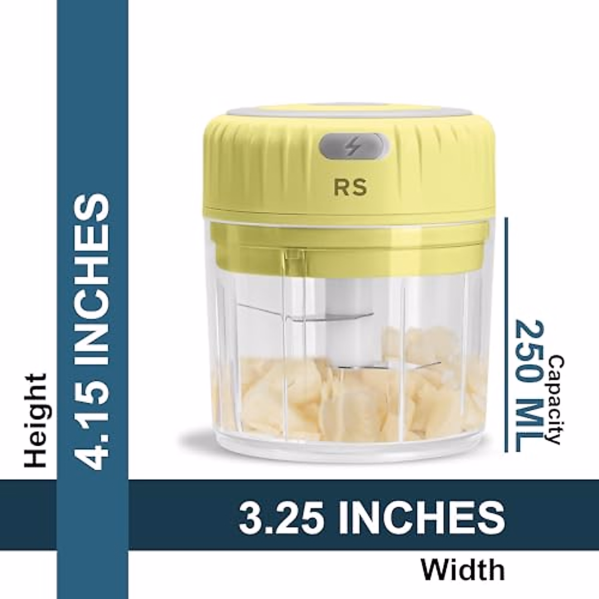 Real Simple Electric Mini Food Processor | Great for Garlic, Onion, Ginger, Jalapeño, Mini Chopper for Quick Food Prep Station | Portable USB Charging, 250 ML Food Container | Yellow