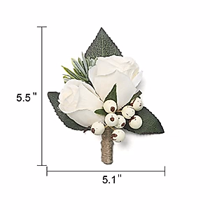 FAYBOX Wrist Corsage Wristlet and Men Boutonniere Set Bridesmaid Wedding Party Prom Hand Flower Decor(2Pcs Ivory Set)