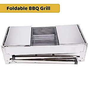 Lake Tian Stainless Steel Charcoal Grill, Asadores De Carbón, Small Portable Folding Charcoal BBQ Grill Set, Coal Grill, Barbecue Hibachi Grill Outdoor Cooking, for Picnic, Patio, Backyard & Camping, 30x44