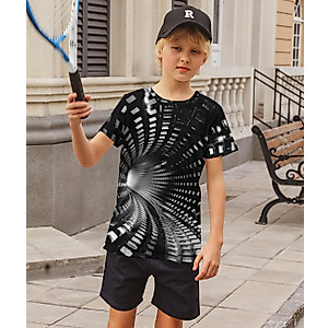 uideazone Kids 3D Print Graphic T Shirts Short Sleeve Size 10-12 T-Shirt Novelty Optical Illusion Shirt Pullover Tees Shirt for Teen Boy Girls 9-12 Years