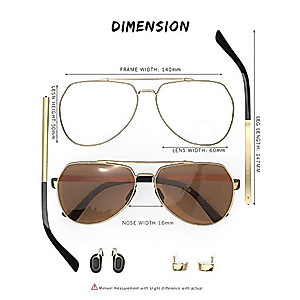 LUENX Men Women Aviator Sunglasses Polarized Shades Flexible Spring Hinge - Brown Lens Gold Metal Frame Large 60mm