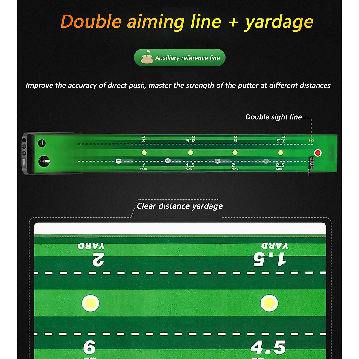 cghhome Golf mat, Indoor Golf Putting Practice, Home Simulation Turf Golf Training Blanket, Portable Mini Set, All-Round Electric Ball Return, Professional Golf Practice Equipment (Color : 2, Size :