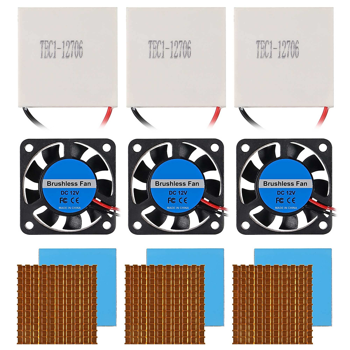 ALAMSCN 3 Sets TEC1-12706 Semiconductor Refrigeration 12V 6A Heatsink Thermoelectric Cooler Cooling Peltier Plate + Aluminum Heatsink + 12V Cooling Fan