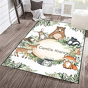 Woodland Animals Personalized Polyester Fiber Non-Slip Home Decor Carpets,Custom Area Rug Carpet Floor Mat for Bedroom Living Room Home Playroom Size 4'x5.2'