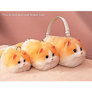 RJStylish Fashion Handmade Cutest Cat-like Plush Kitty Purse for Women Tote bag Shoulder bag Crossbody bag (Yellow N White Cat, Large)