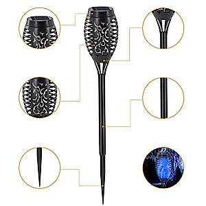 COCOMOX Solar Lights Outdoor Blue, 4 Pack Solar Torch Lights with Flickering Flame, 12 LED Mini Tiki Torches for Outside Waterproof Landscape Decorations for Garden Pathway Dusk to Dawn Auto On/Off