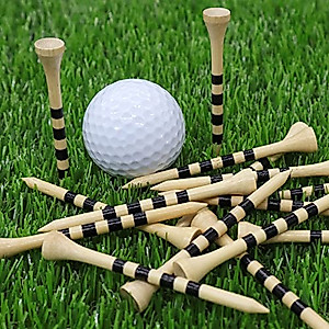 FINGER TEN Golf Tees Wood 3 1/4 Inch 120 Count, Durable Biodegradable Wooden Bamboo Tee 83mm (Wood&Black, 3 1/4 Inch(120 Pack))